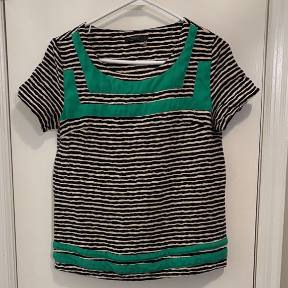 THML | Tops | Thml Black And White Striped Top With Green Highlights ...
